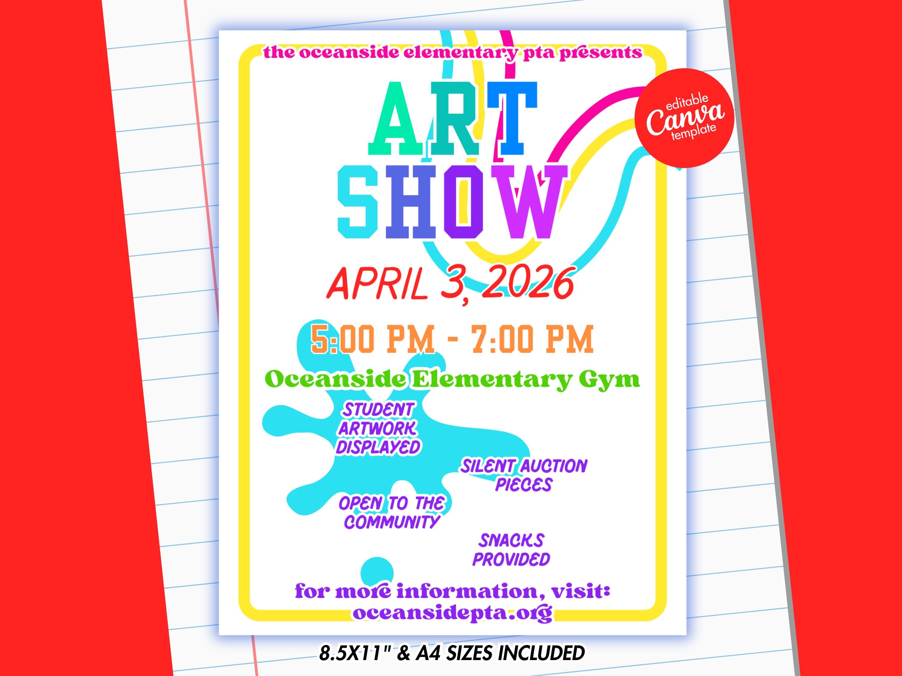 Art Show Flyer Template Editable Canva School Exhibit Flyer PTA PTO ...