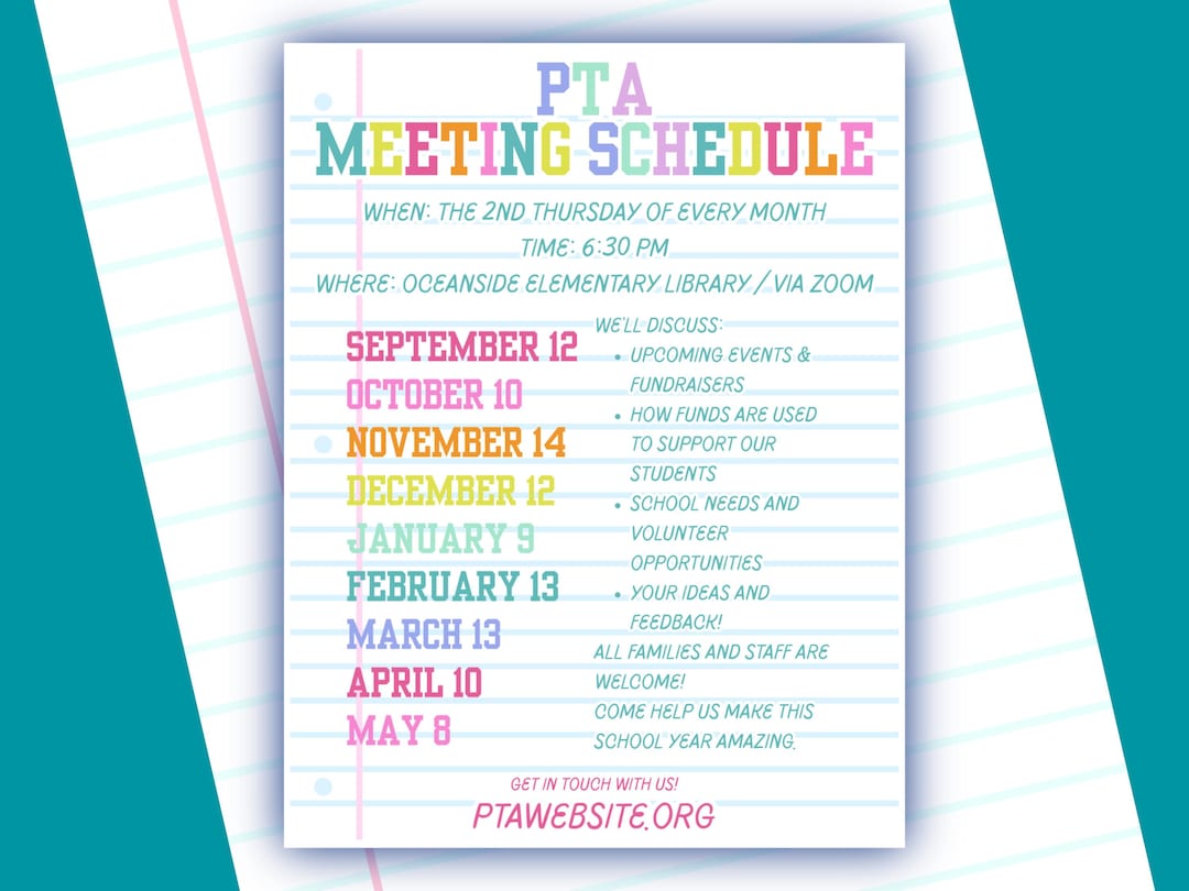 Editable PTA Meeting Schedule Flyer Canva Template Back to School PTA ...