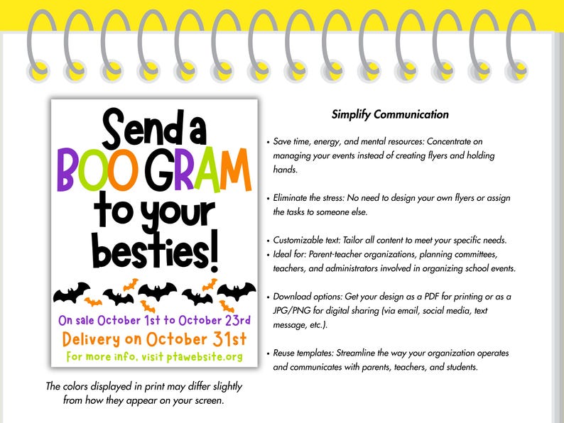 Editable Halloween Boo Gram & Candy Gram Fundraiser PTA PTO School ...