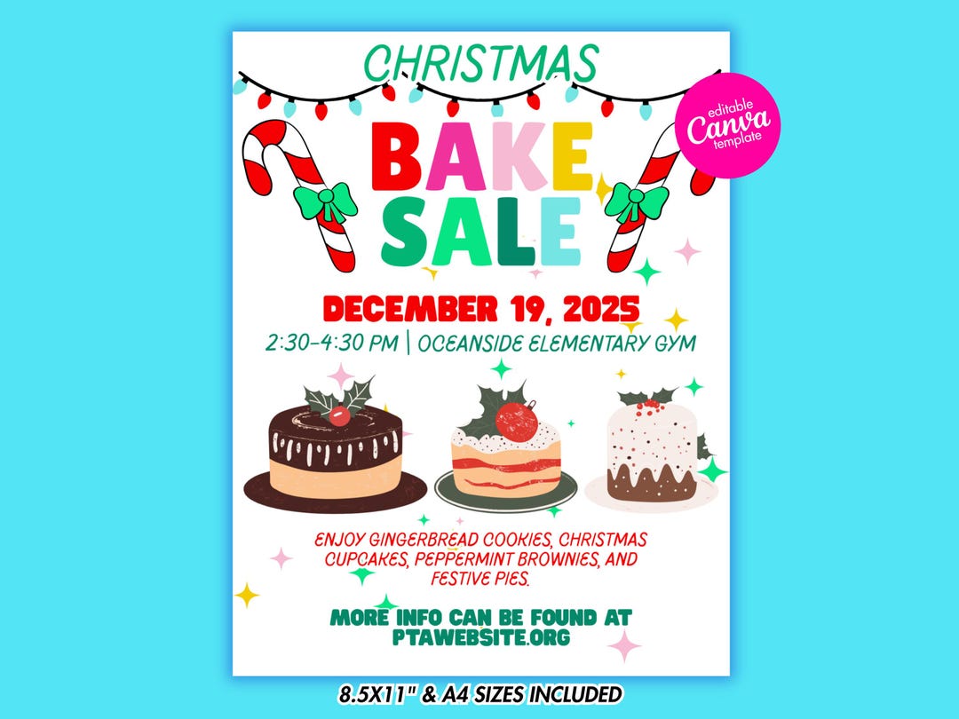 Christmas Bake Sale Flyer Editable Canva Template Holiday Fundraiser ...