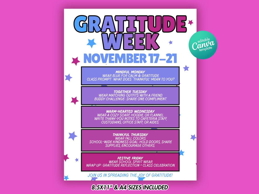 Kindness Week Spirit Week Flyer Template Editable Canva Social ...