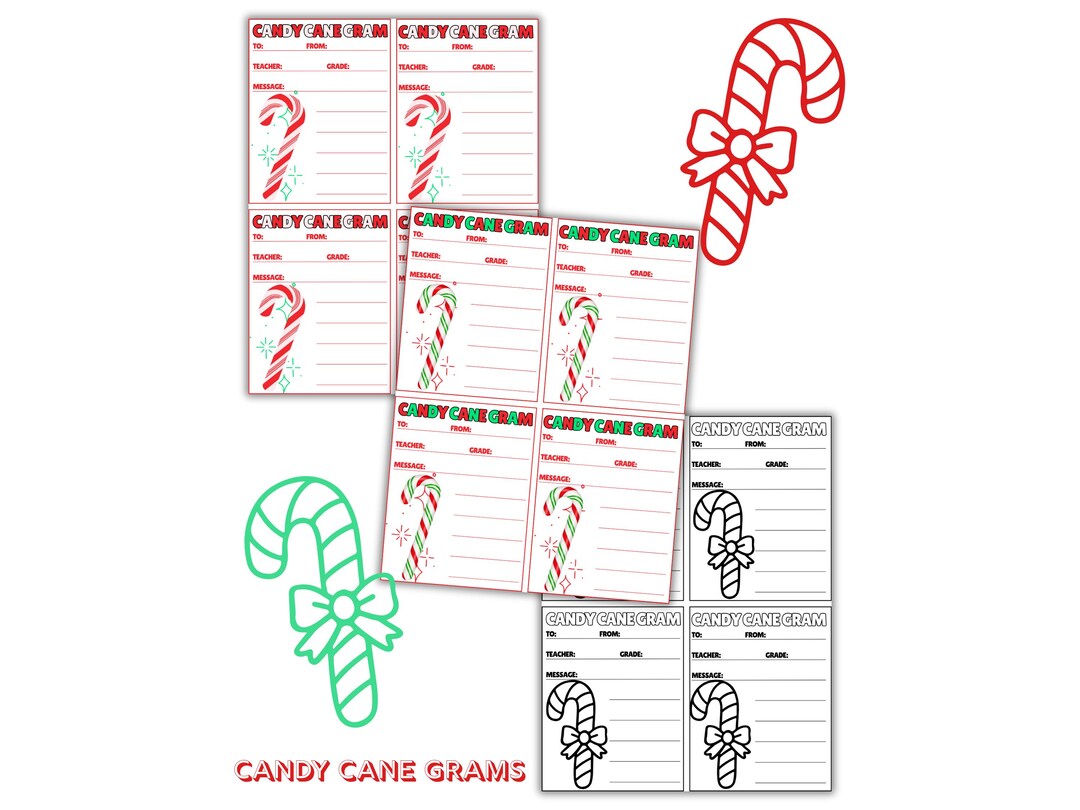 Candy Cane Gram Printable Tags Christmas School Fundraiser Holiday ...