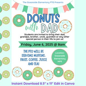 School Donuts With Dad Flyer Template PTA PTO Breakfast Event Family ...