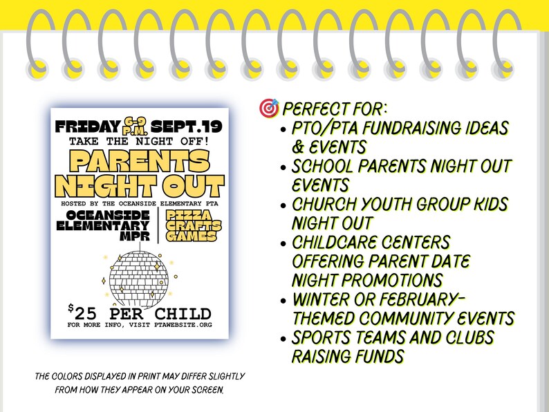 Parents Night Out Flyer Template Winter Fundraiser School Event PTA PTO ...