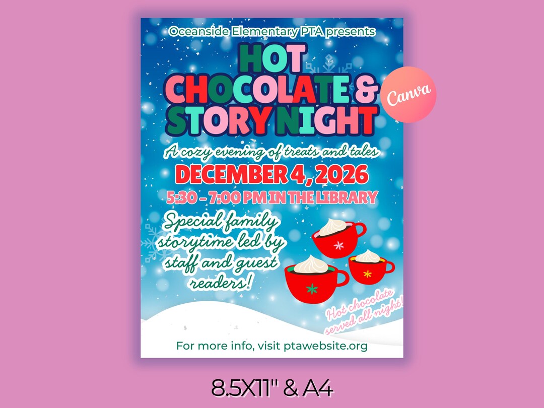 Hot Chocolate and Story Night Flyer Template School Family Event PTA ...