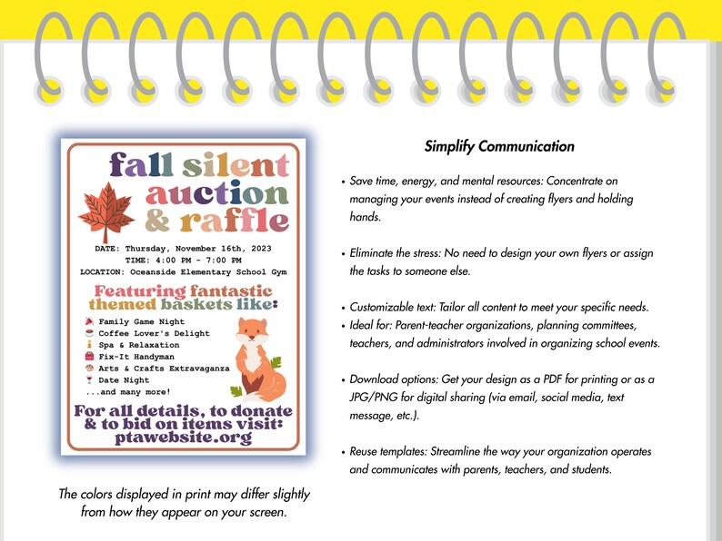 Editable Fall Silent Auction Flyer PTA PTO Fundraiser Canva Template ...