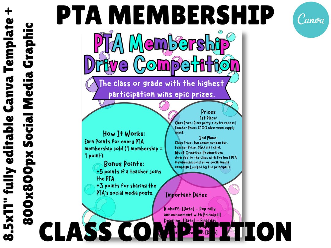PTA Membership Competition Flyer Template Editable Class Challenge PTO ...