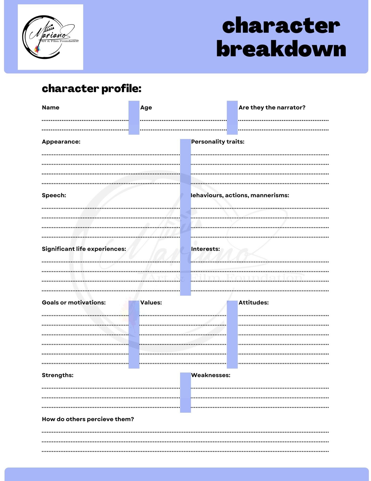 Set Of Worksheets For Character Script Outline Template For Movie Script Or Book Writing For 