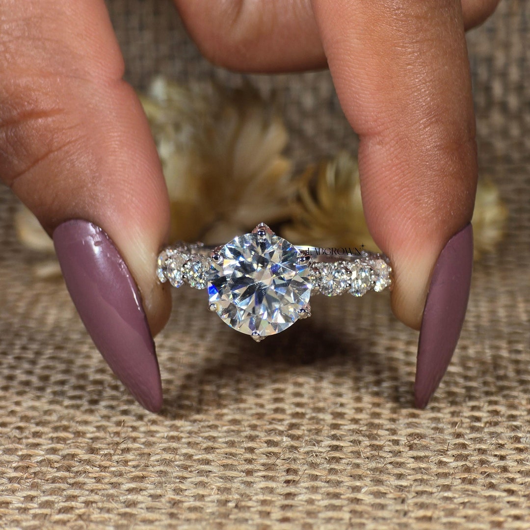 6-prong Hidden Halo 3.00CT Brilliant Cut Lab Diamond Engagement Ring ...