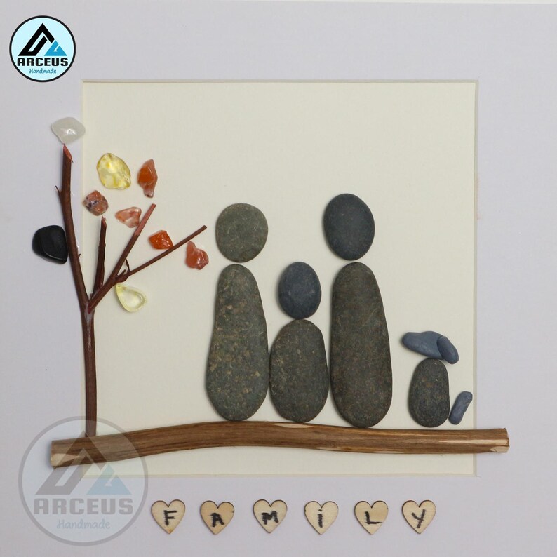 Personalised the Family With Pets Pebble Art, Fall Tree Family Pebble ...