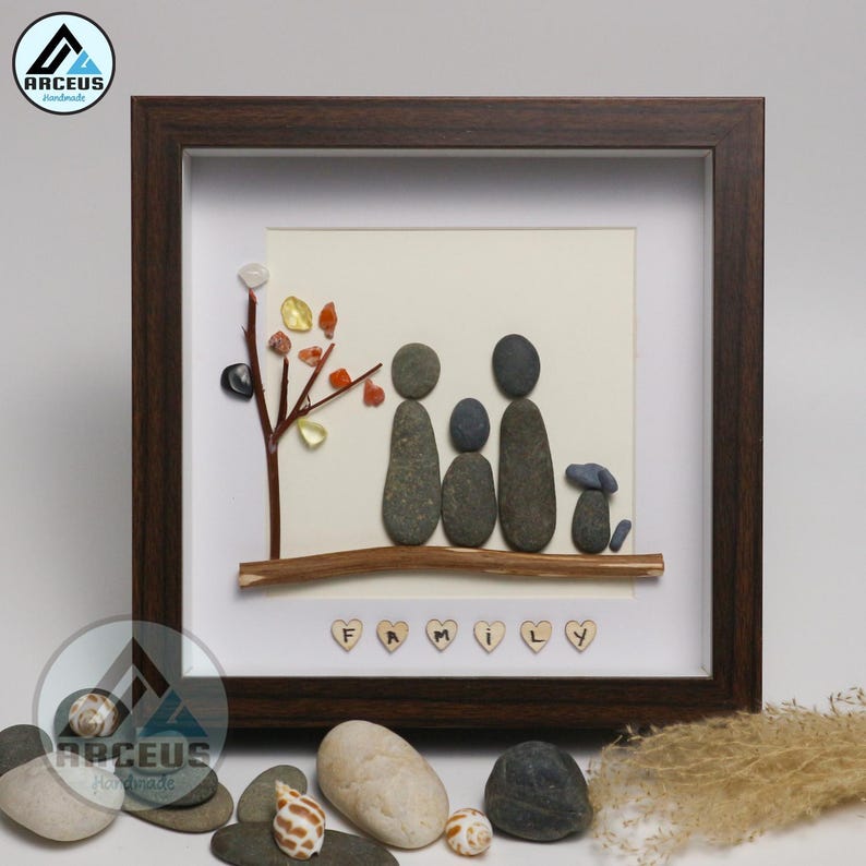 Personalised the Family With Pets Pebble Art, Fall Tree Family Pebble ...