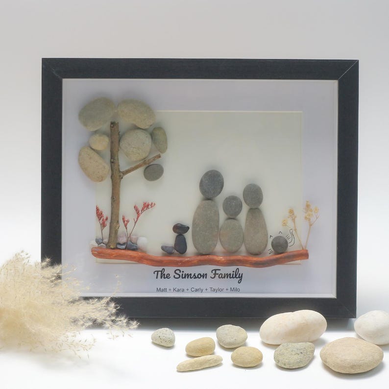 Personalised Couple With Pets Pebble Art, Pebble Art Gift, Couple With ...