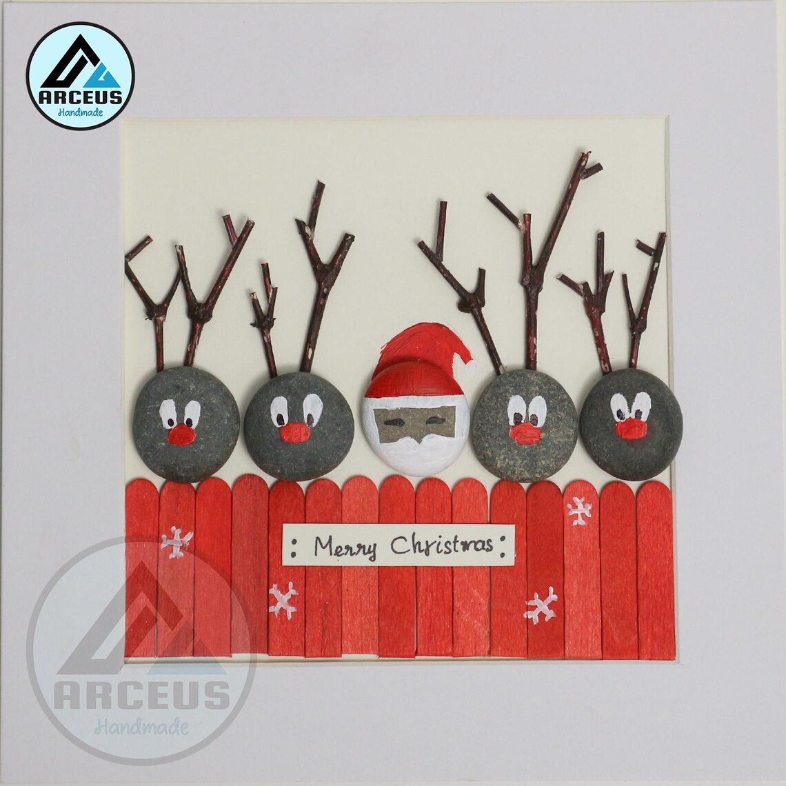 Christmas Reindeer and Santa Pebble Art, Handmade Christmas Decoration ...