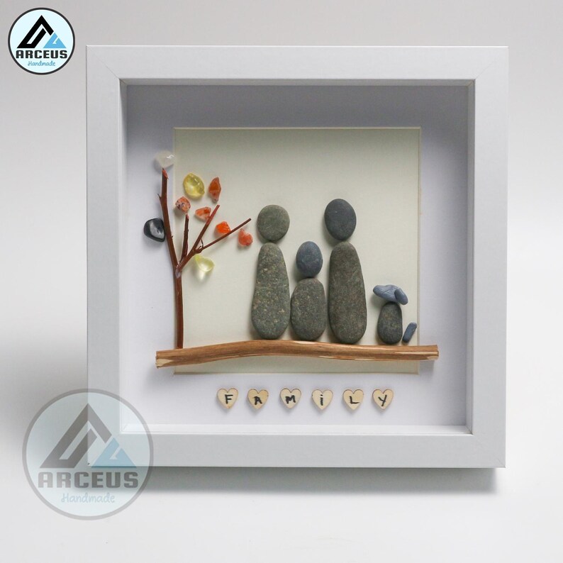 Personalised the Family With Pets Pebble Art, Fall Tree Family Pebble ...