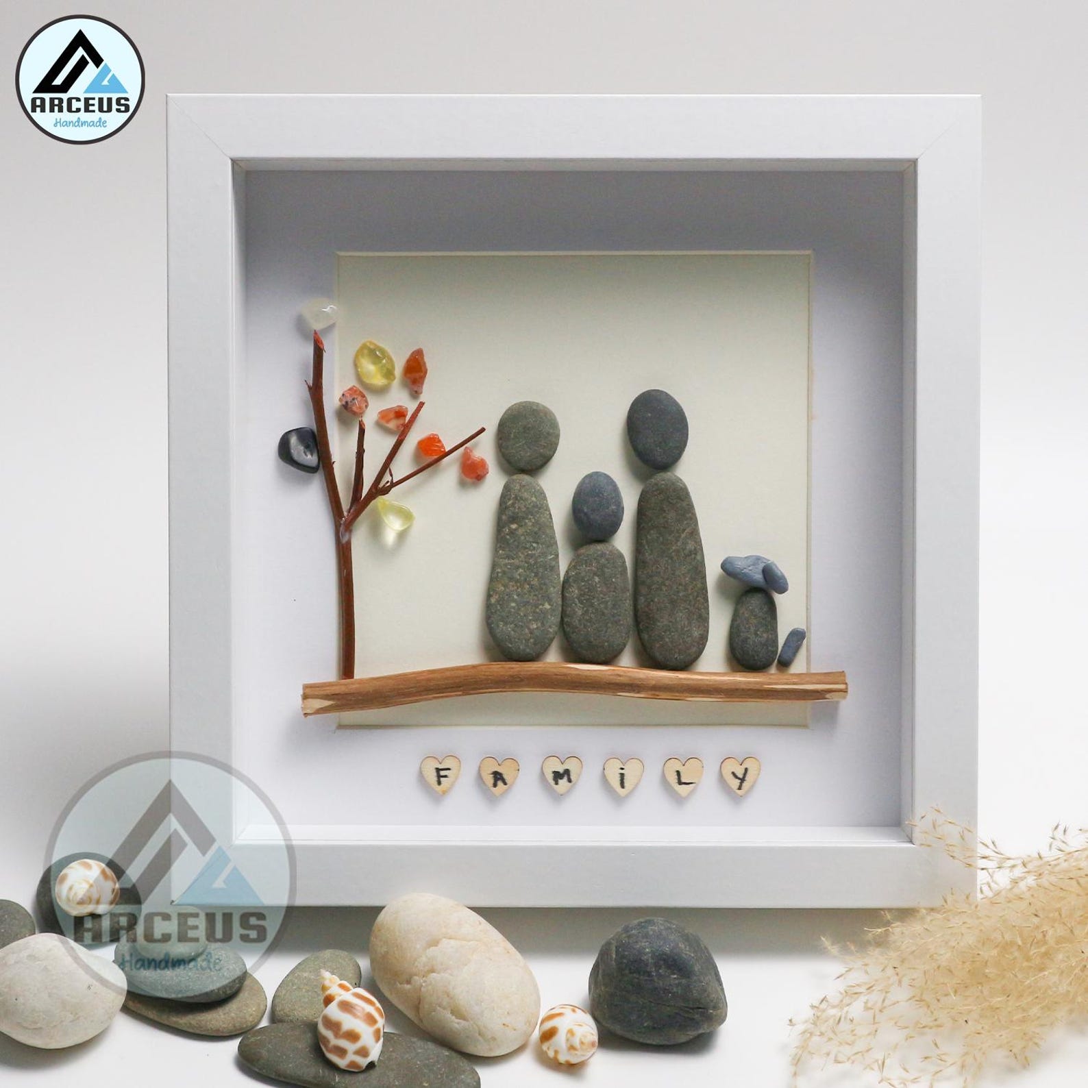 Personalised the Family With Pets Pebble Art, Fall Tree Family Pebble ...