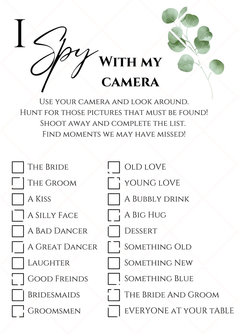 I Spy With My Camera Photo Prompt Wedding Printable - Etsy