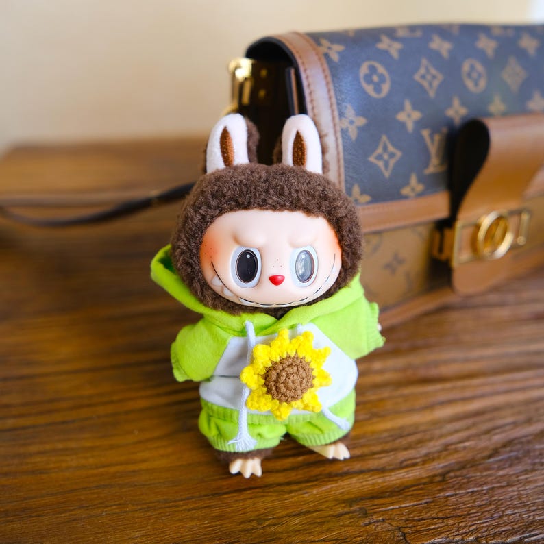 Labubu Doll Clothes Set, Green Sunflower Hoodie Outfit With Ears, Cute ...