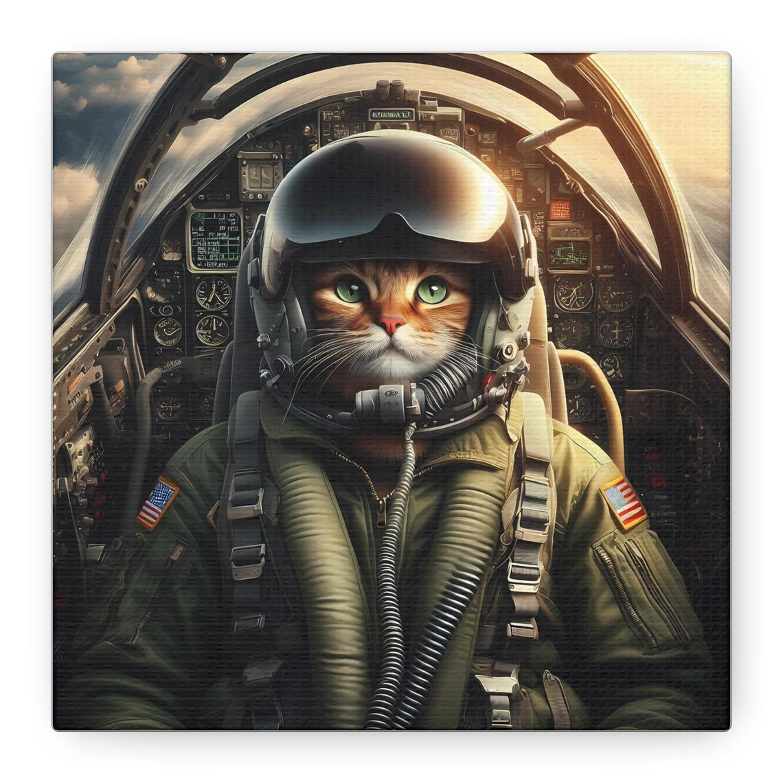 Fighter Jet Pilot Cat Portrait Great for Cat Lovers, Matte Canvas ...