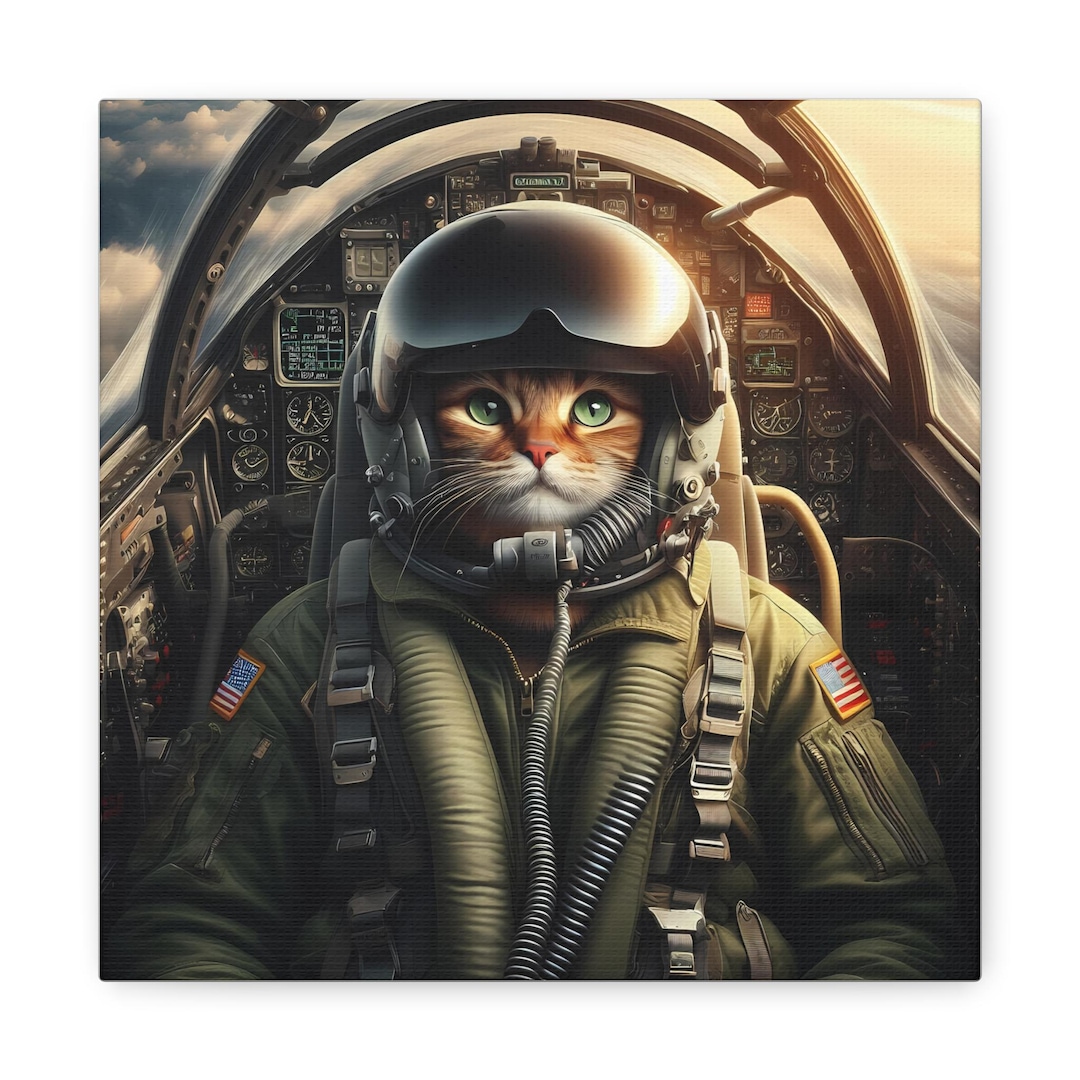 Fighter Jet Pilot Cat Portrait Great for Cat Lovers, Matte Canvas ...