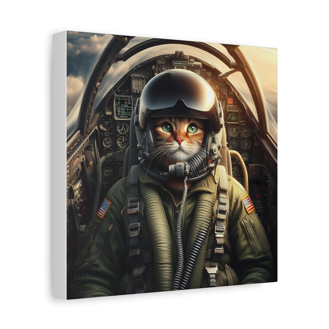 Fighter Jet Pilot Cat Portrait Great for Cat Lovers, Matte Canvas ...