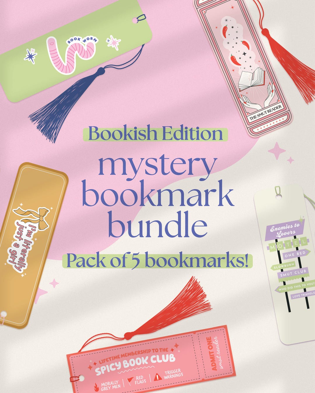 Mystery Bookmark Bundle, Bookish Edition Set of 5, Smut Bookmarks ...