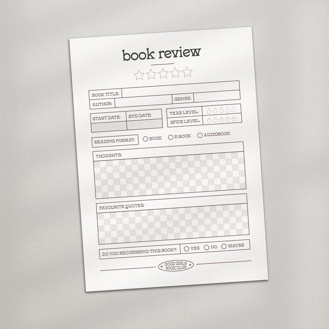 Book Review Notepad in Neutral, A6 50 Sheet Tear-off Notepad, Cute Book ...