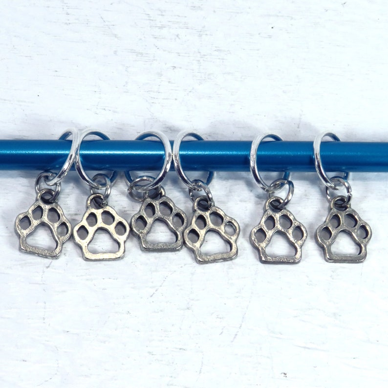 Handmade Silver Toned Paw Print Stitch Markers, Gift for Knitters ...
