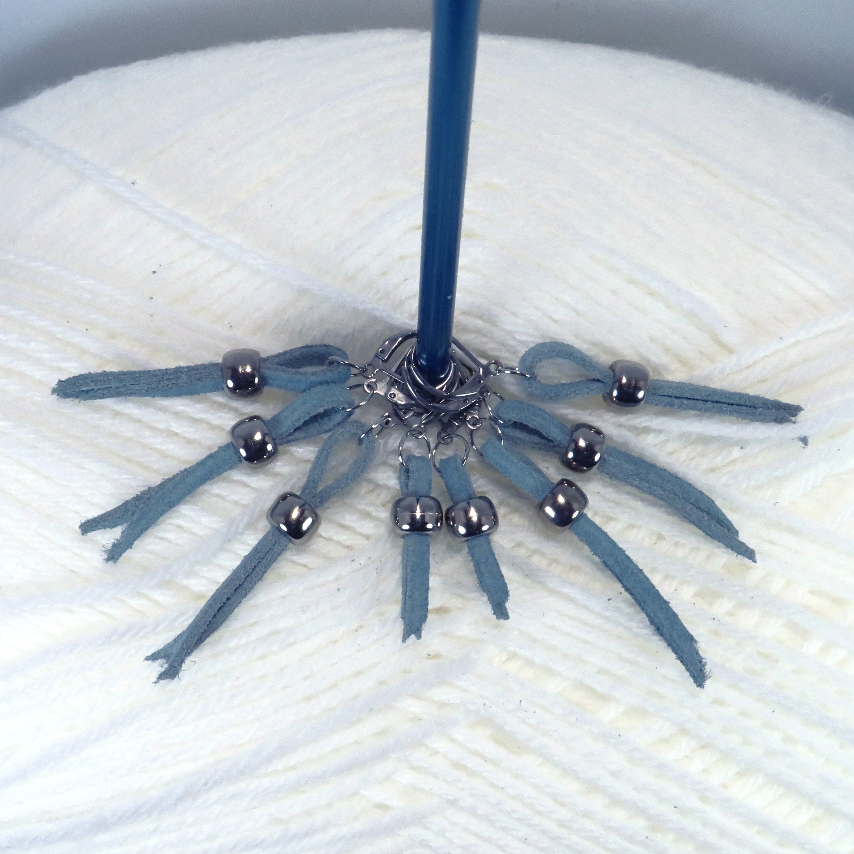 Handmade Blue Leather Stitch Markers, Blue Progress Keepers, Knitter ...
