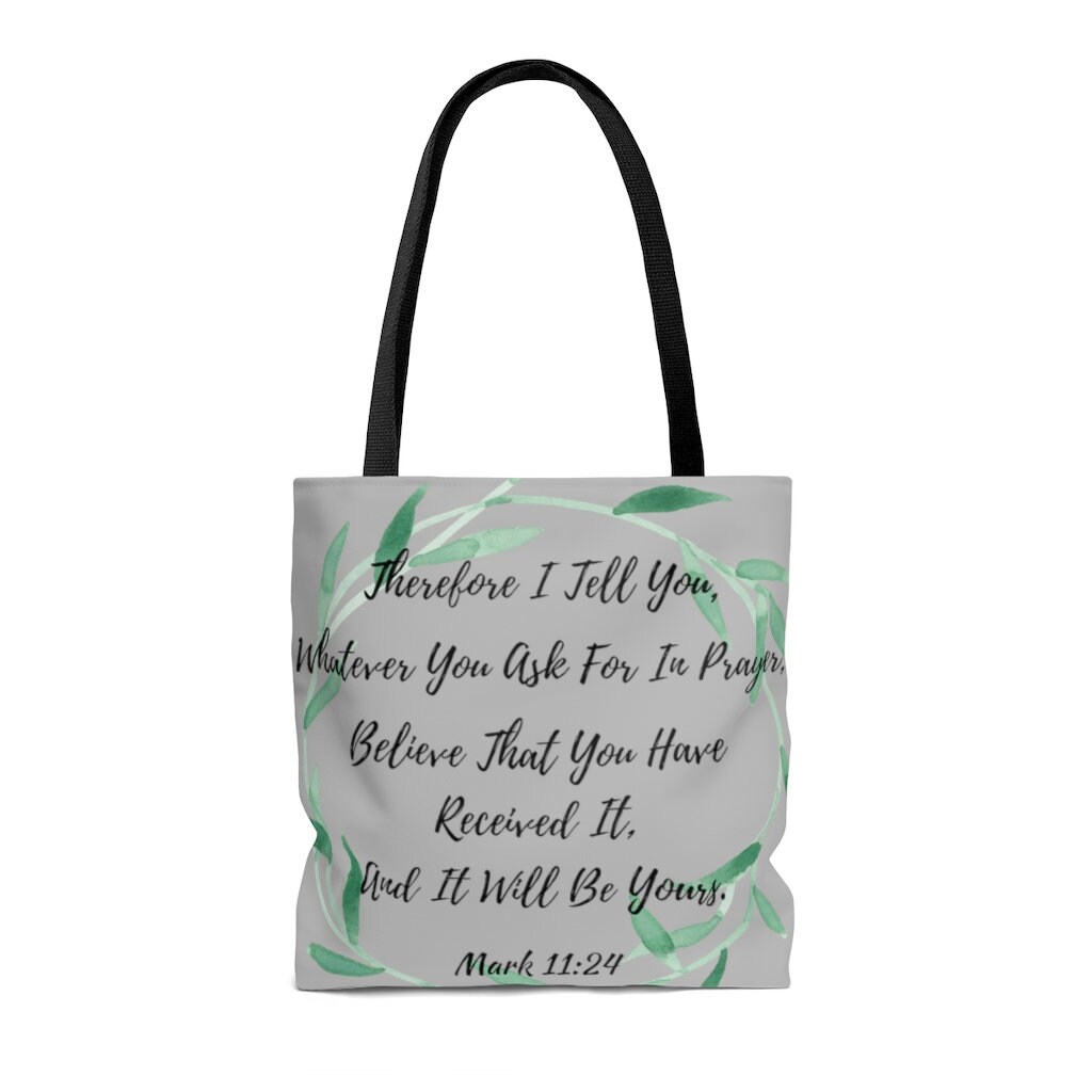 Bible Verse Knitting Bag / Gray Beach Bag / Book Bag / Faith Tote Bag ...