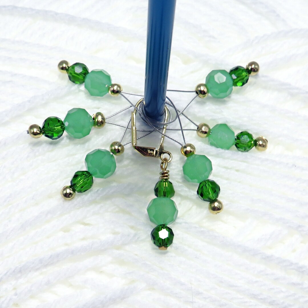 Green Glass Bead Stitch Markers for Knitting, Crochet Accessories ...