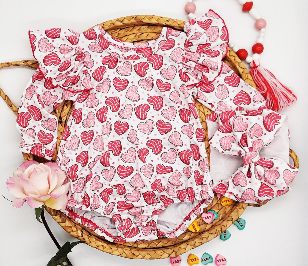 Made to Order. Pink Hearts Bubble Romper and Headband, Baby Girl ...