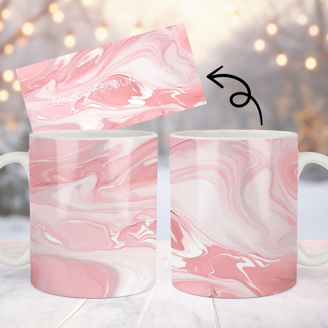Pink Marble Mug Sublimation Design, 11oz and 15oz Mug PNG Wrap, Pink ...
