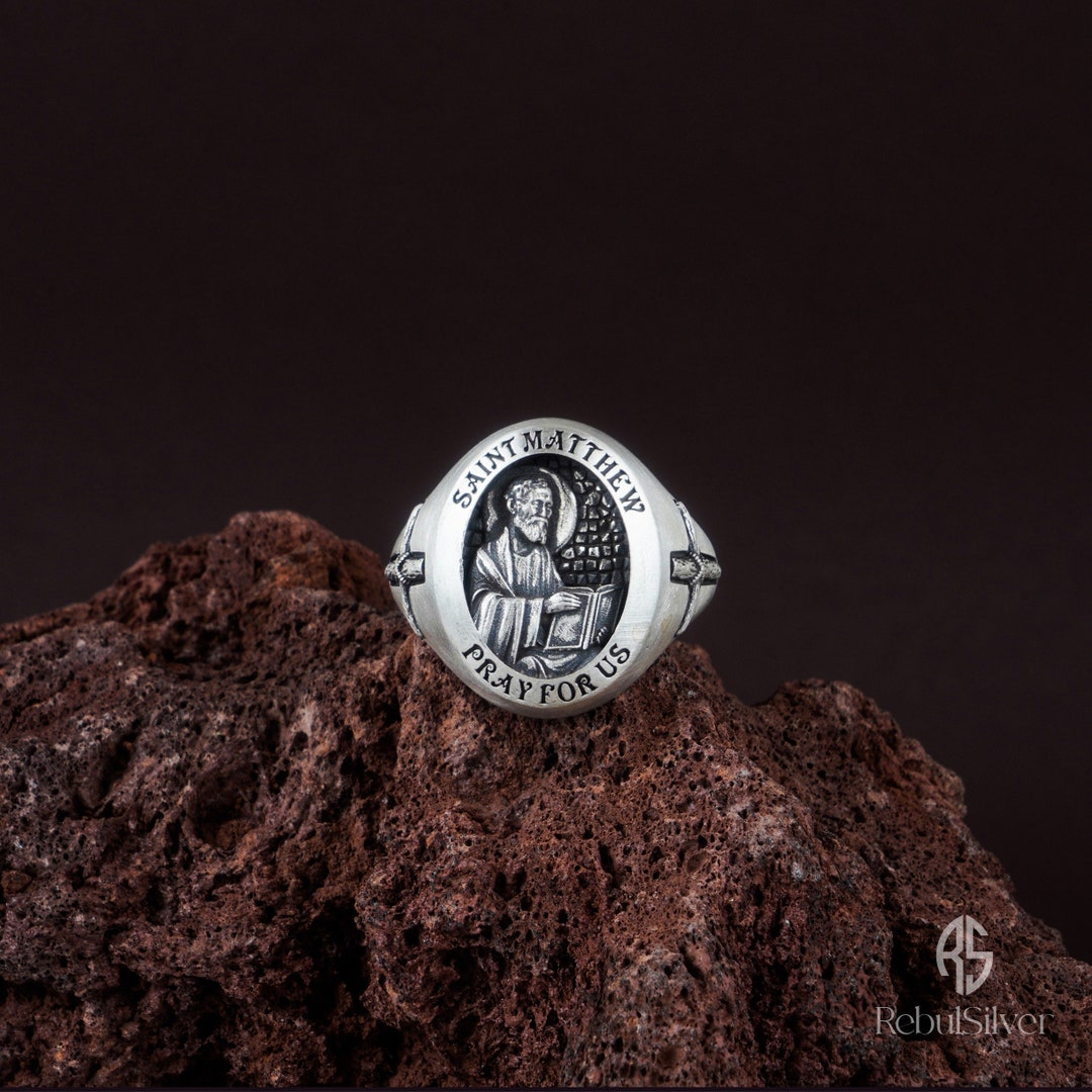 Saint Matthew Apostle Ring, Sterling Silver, St. Matthew Evangelist ...