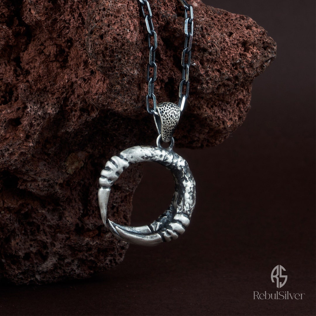 Handmade Dragon Claw Necklace for Men, Gothic Oxidized Silver Paw ...
