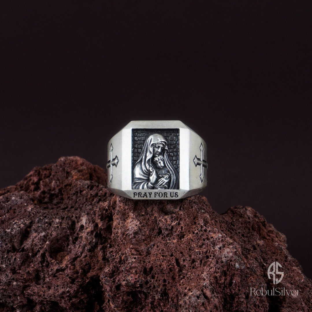 Virgin Mary Ring With Baby Jesus, Religious Jewelry, Catholic Ring ...