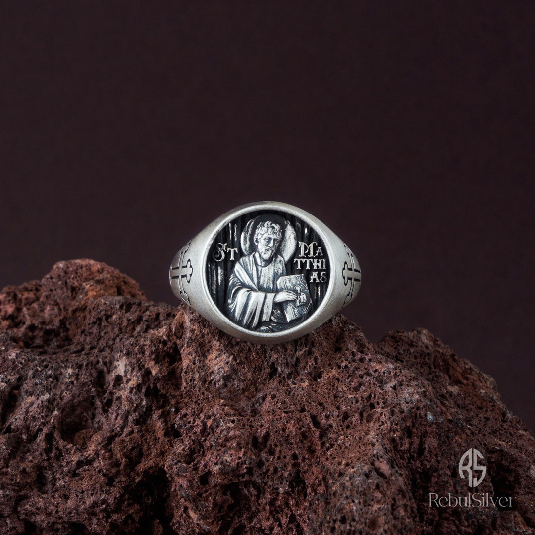 Handmade Saint Matthias Apostle Ring, Sterling Silver Christian Signet ...