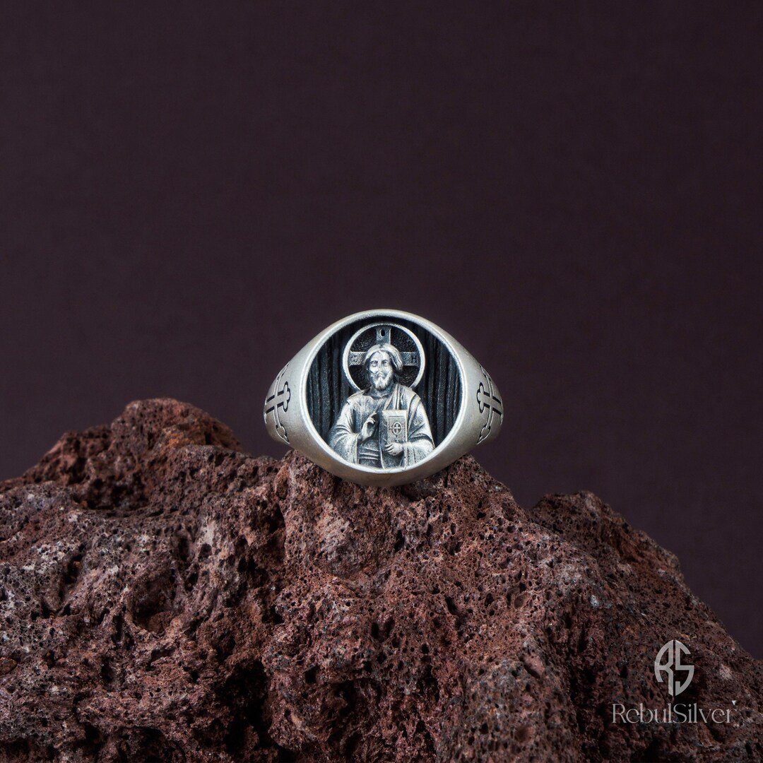 Jesus Christ Signet Ring for Men in Sterling Silver, Christian Unique ...