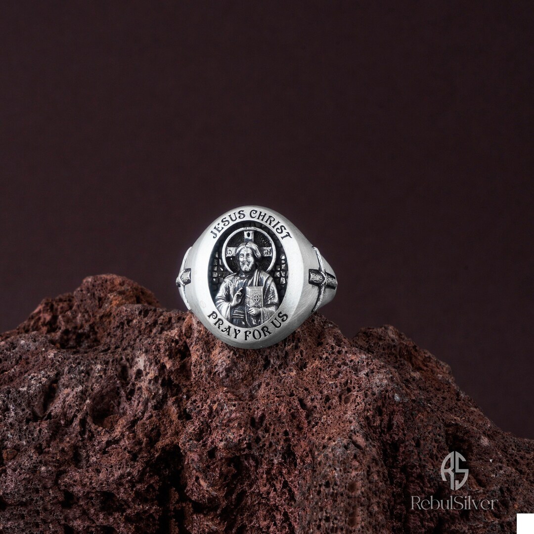 Handmade Jesus Christ Ring, 925 Sterling Silver Jesus Ring, Oxidized ...