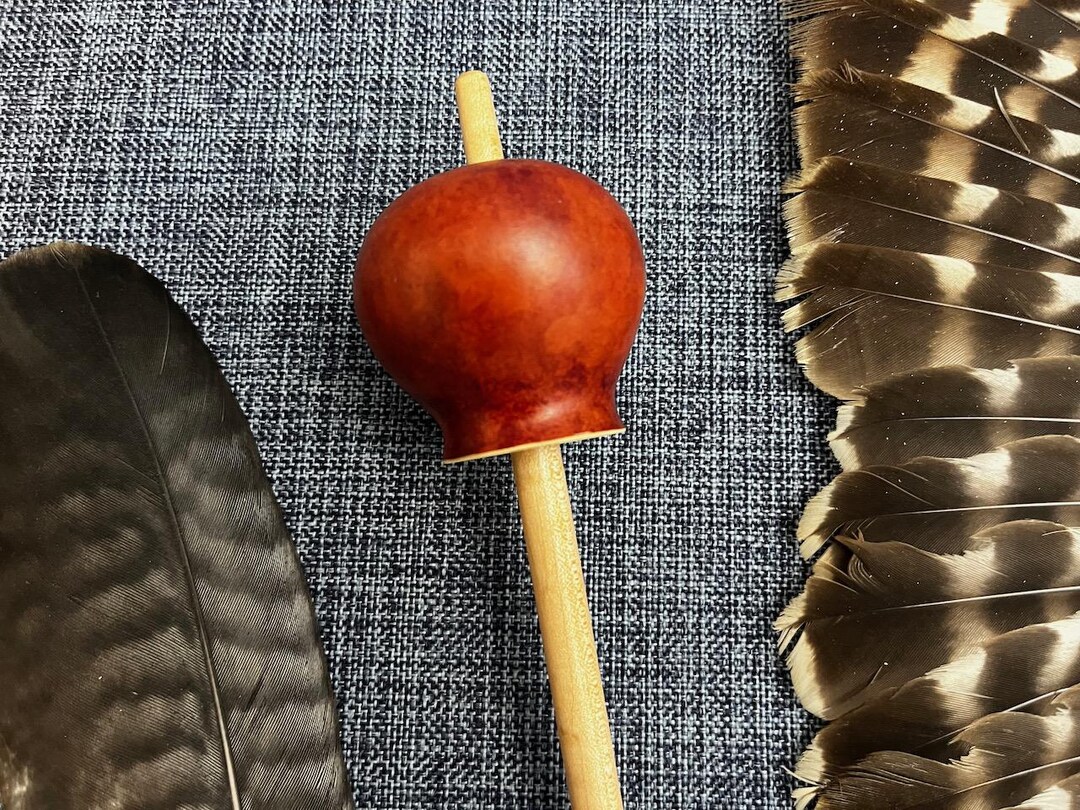 Peyote Gourd Rattle - Reddish - 9.5 Inch Hardwood Handle With 2 Inch ...