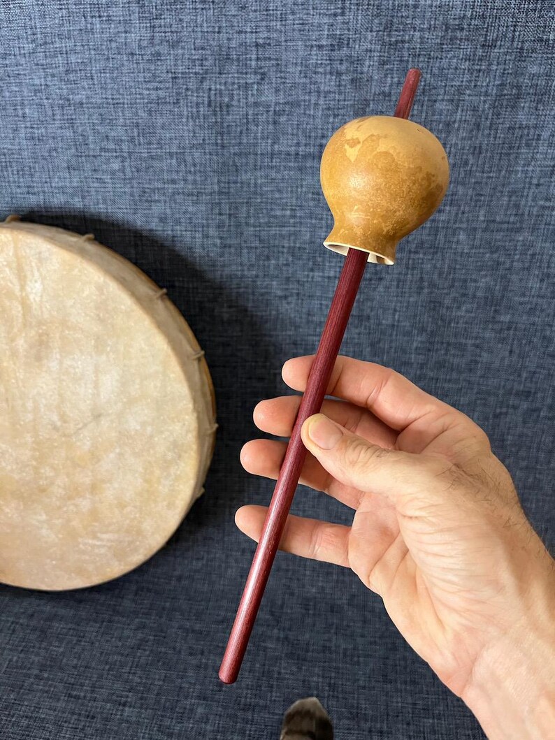 Peyote Gourd Rattle - 12 Inch Hardwood Handle and a 2.25 Inches Gourd ...