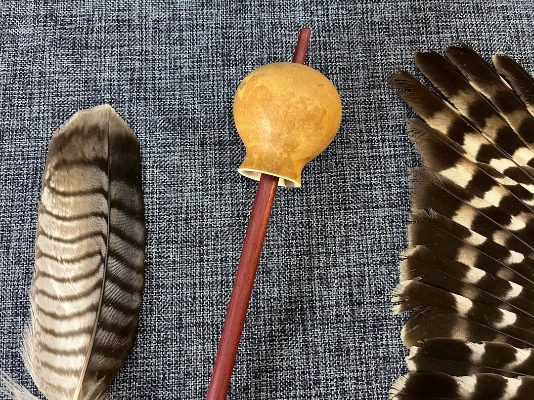 Peyote Gourd Rattle - 12 Inch Hardwood Handle and a 2.25 Inches Gourd ...