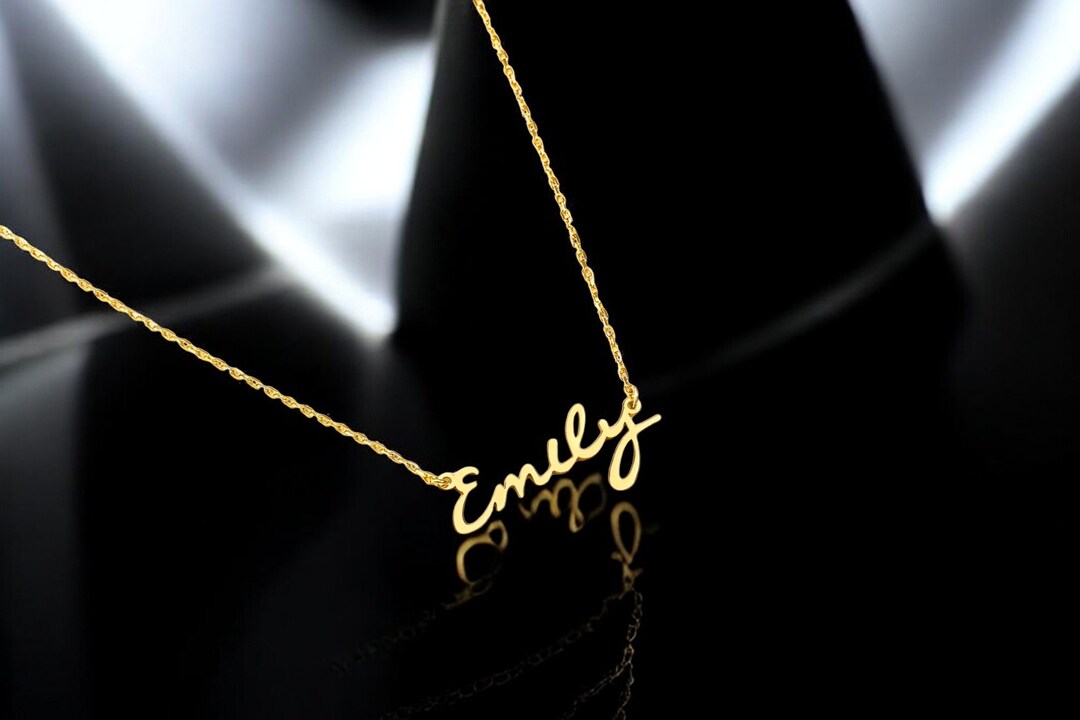 Custom 14K Gold Name Necklace, Personalized Script Nameplate Jewelry ...