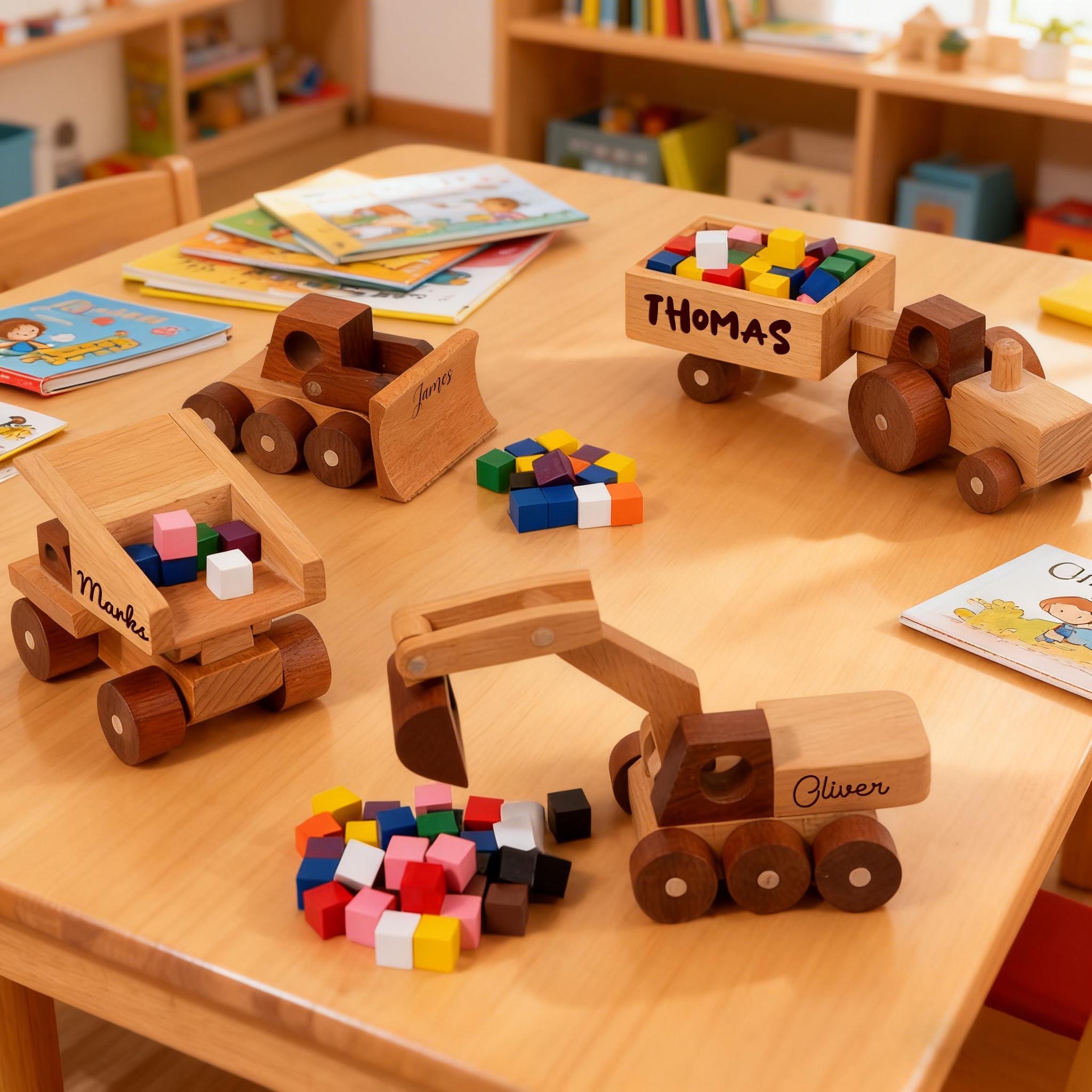 Custom Wooden Engineering Vehicles,wooden Car Set With Names ...