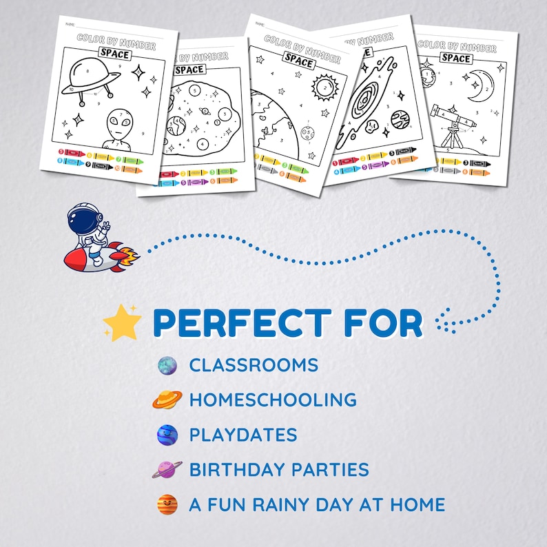 Color by Number Space | Educational Activity for Kids | Preschool, Pre ...