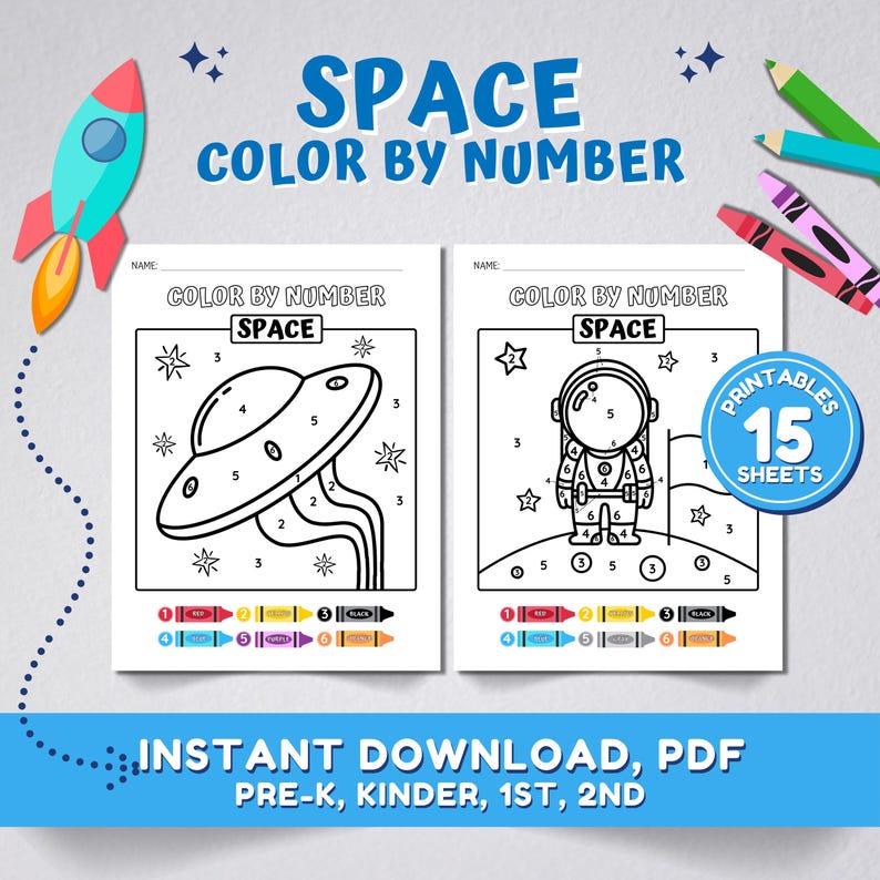 Color by Number Space | Educational Activity for Kids | Preschool, Pre ...