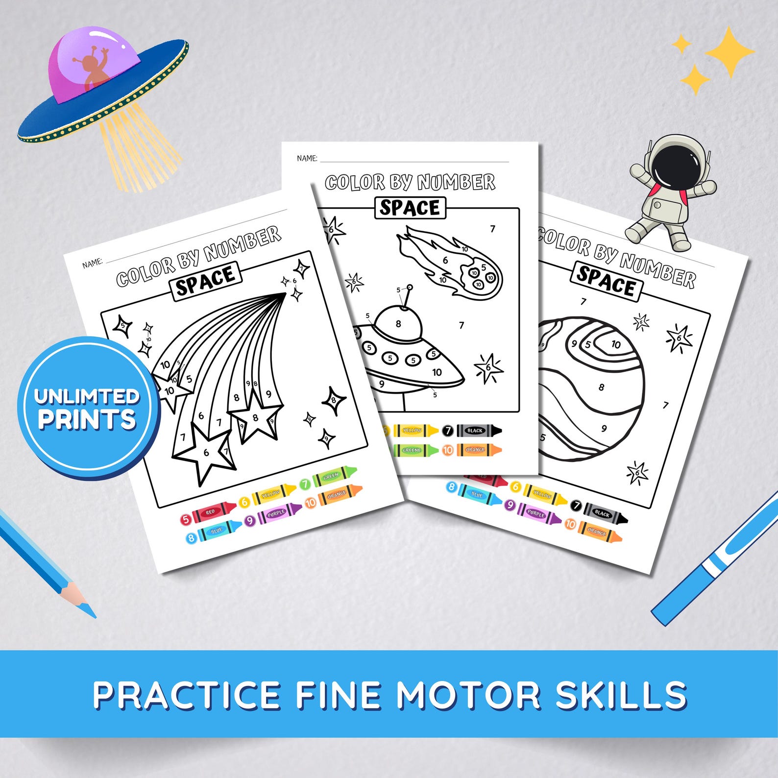 Color by Number Space | Educational Activity for Kids | Preschool, Pre ...