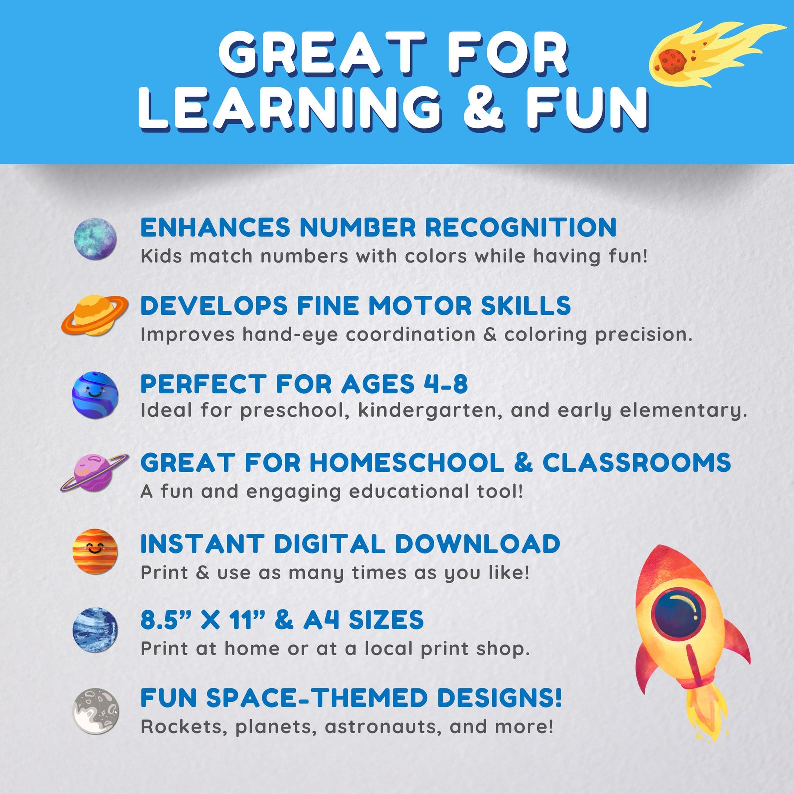 Color by Number Space | Educational Activity for Kids | Preschool, Pre ...