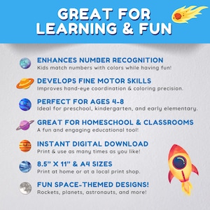 Color by Number Space | Educational Activity for Kids | Preschool, Pre ...