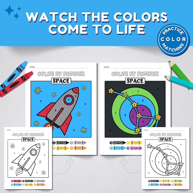 Color by Number Space | Educational Activity for Kids | Preschool, Pre ...