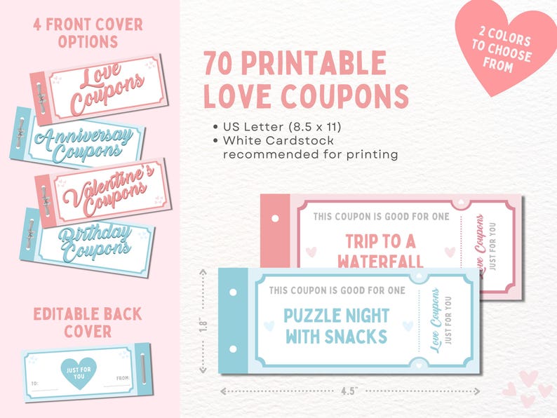 Editable Love Coupon Book, Valentine's Day Love Coupons, Printable ...